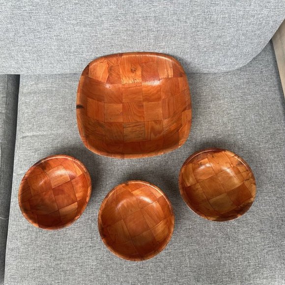 Unbranded | Dining | Vintage Wood Woven Weave Salad Bowl 3 Serving ...
